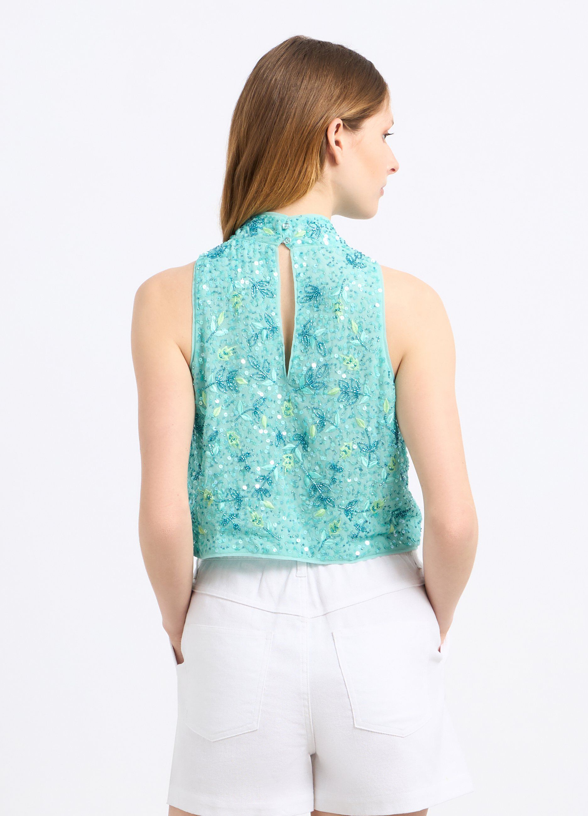 Top smanicato con perline e paillettes donna